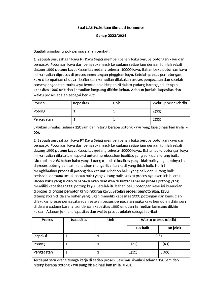 Soal UAS Praktikum Simulasi Komputer 2024 | PDF