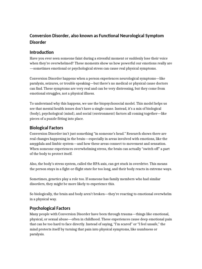 Conversion Disorder Overview | PDF | Mental Disorder | Stress (Biology)