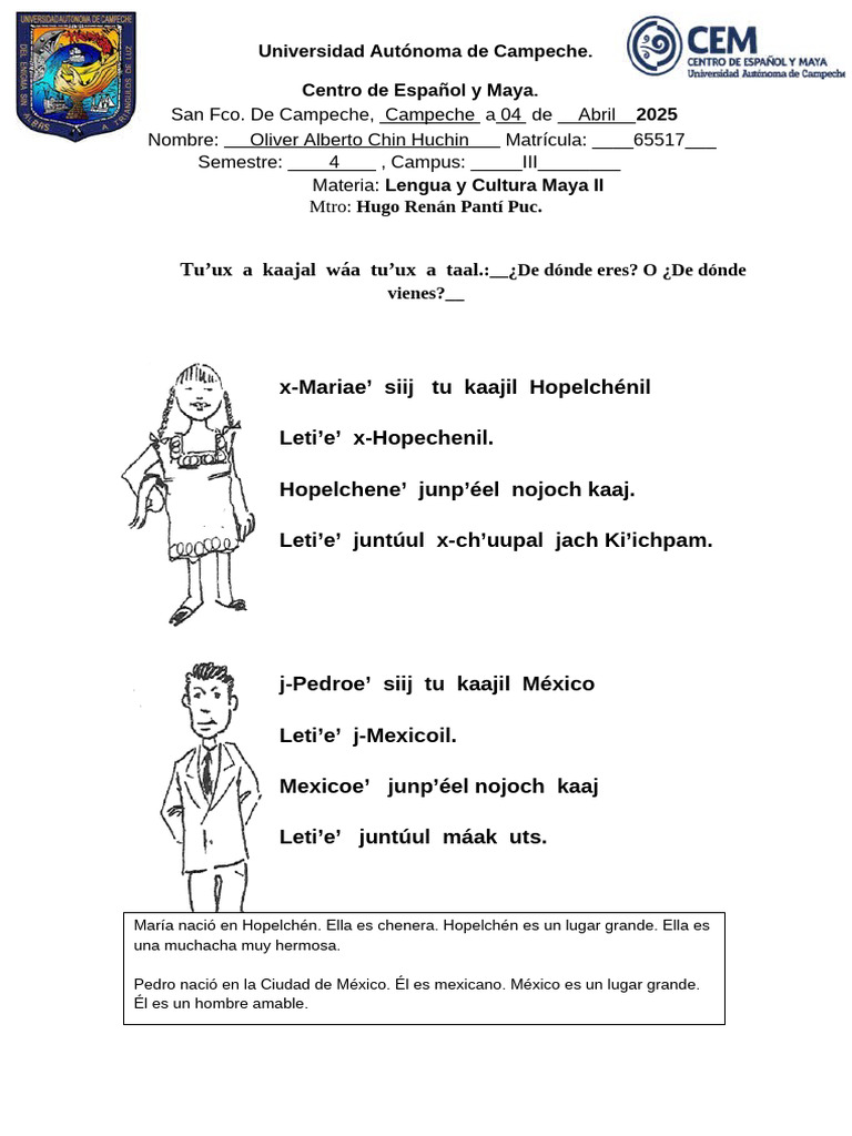 Oliver A Chin Huchin - Tu'ux A Kaajal Wáa Tu'ux A Taal. | PDF