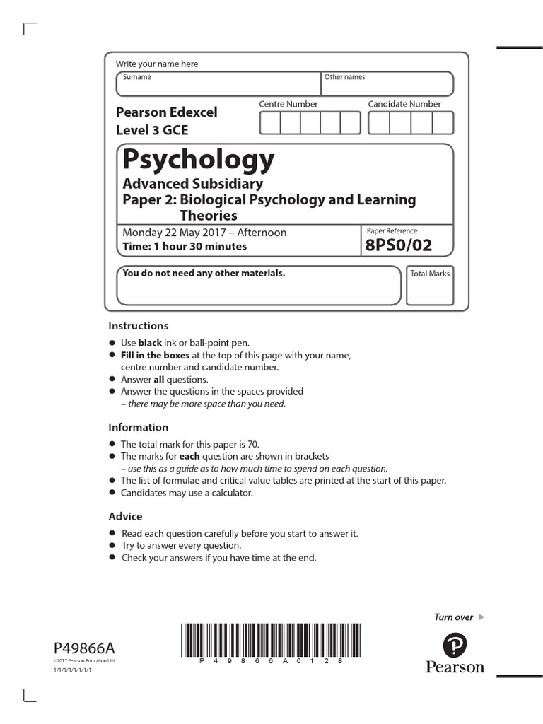 June 2017 QP - Paper 2 Edexcel Psychology AS-level | PDF | Spearman's ...