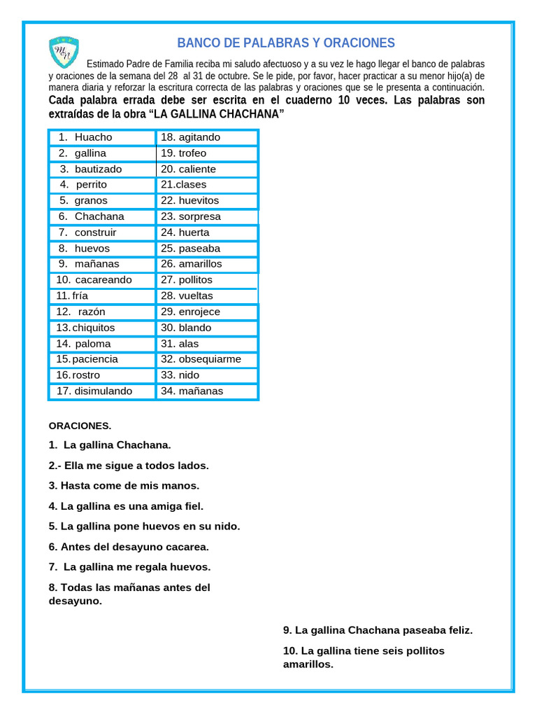 Banco de Palabras y Oraciones para Primaria | PDF
