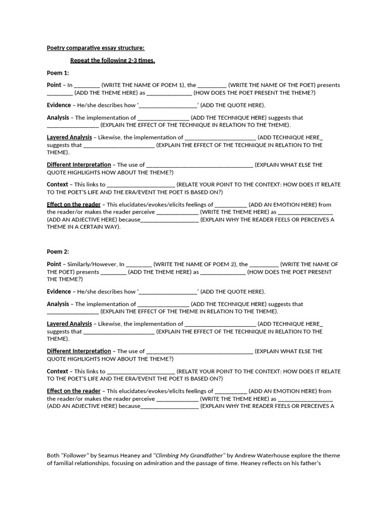 Structuring a Poetry Comparison Essay | PDF | Poetry