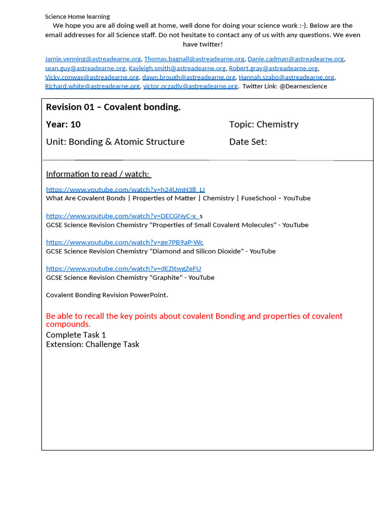 Covalent Bonding Revision | PDF | Chemical Bond | Covalent Bond
