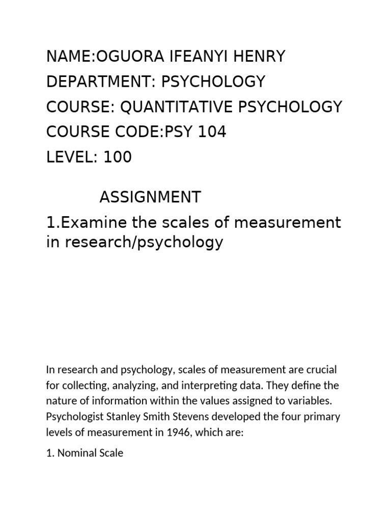 Quantitative Psychology Assignment | PDF | Level Of Measurement | Statistics