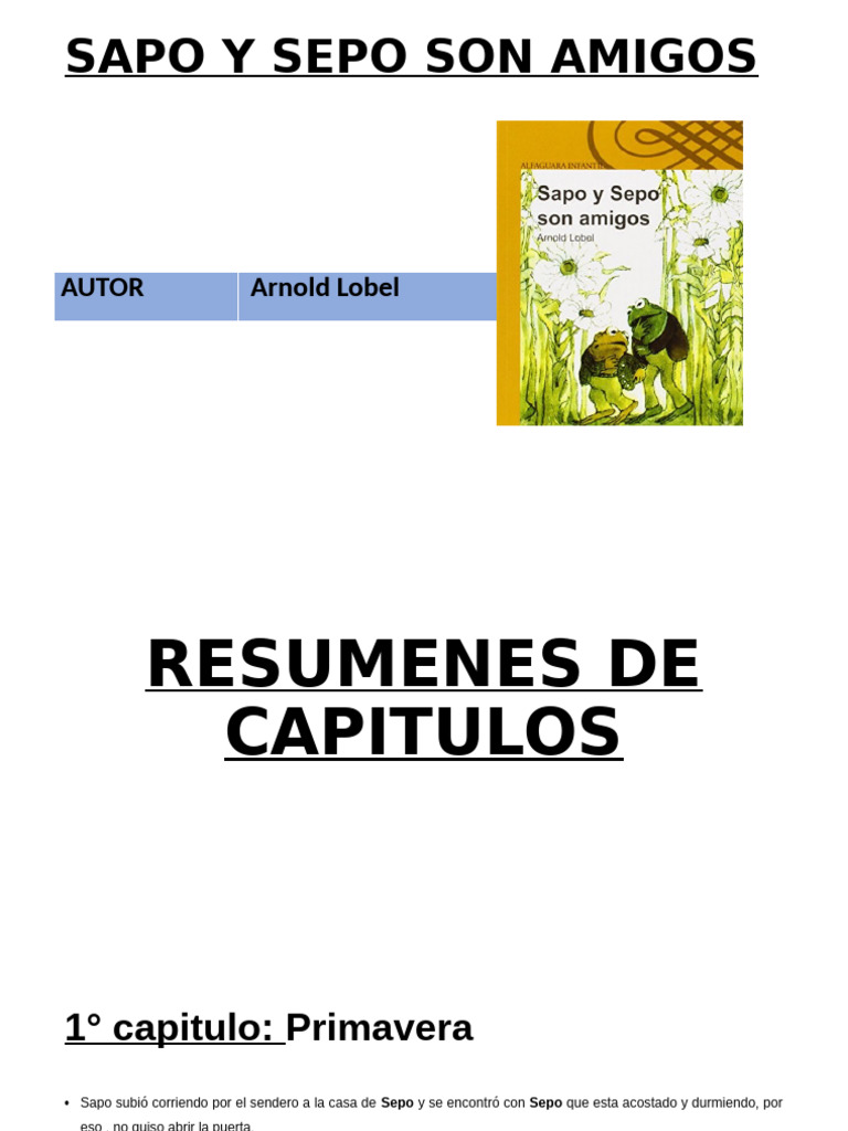 SAPO Y SEPO SON AMIGOS RESUMEN | PDF