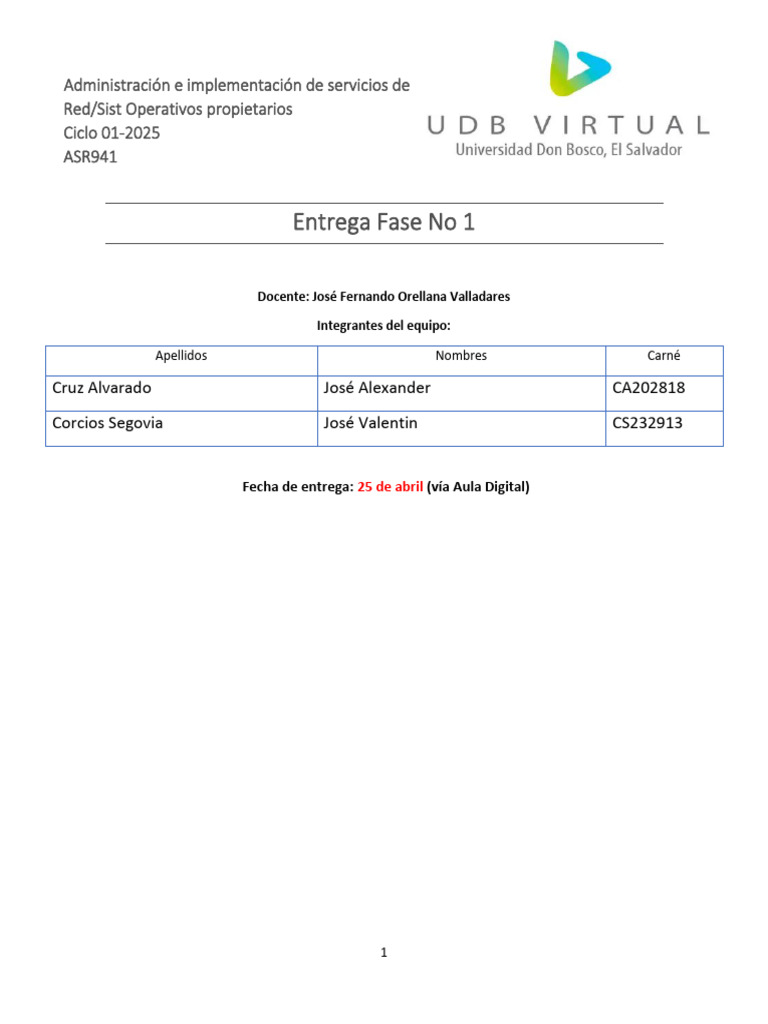 Fase 1 Asr | PDF | Dirección IP | sistema de nombres de dominio