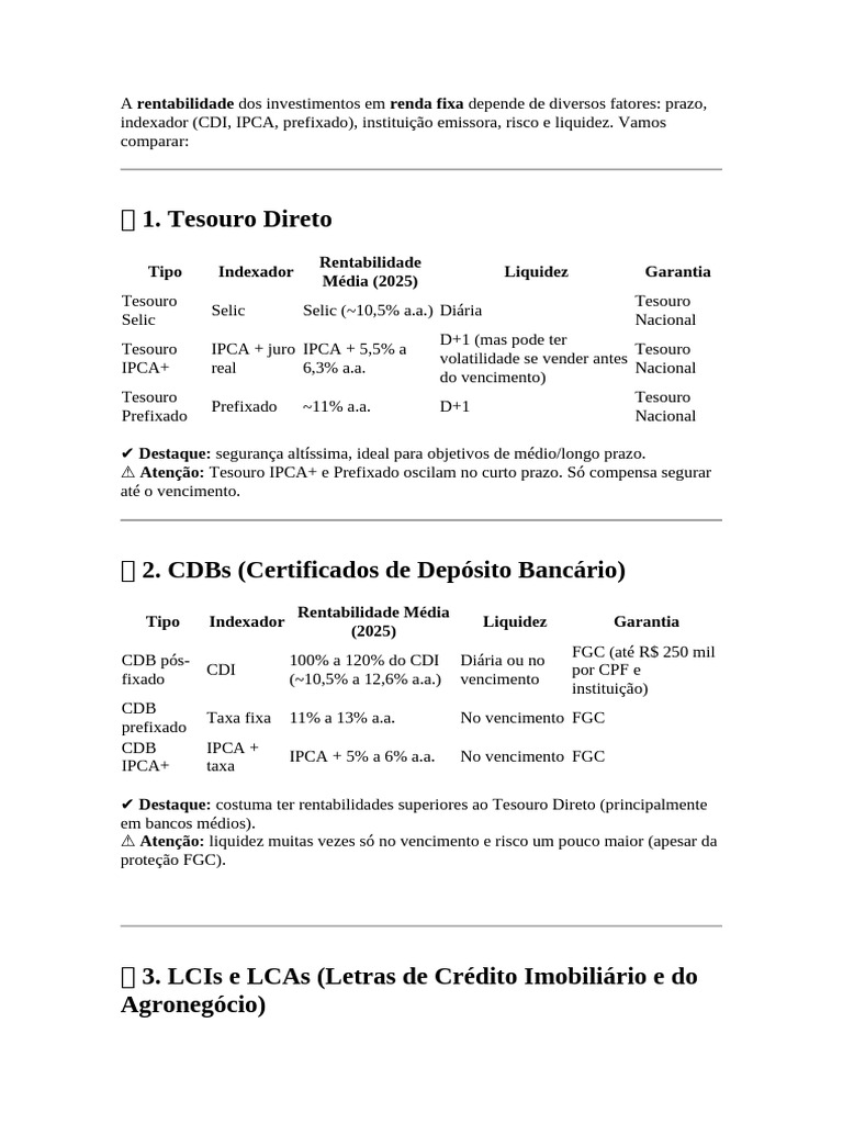 A Rentabilidade Dos Investimentos em Renda Fixa Depende de Diversos Fatores - Docx Analise ...