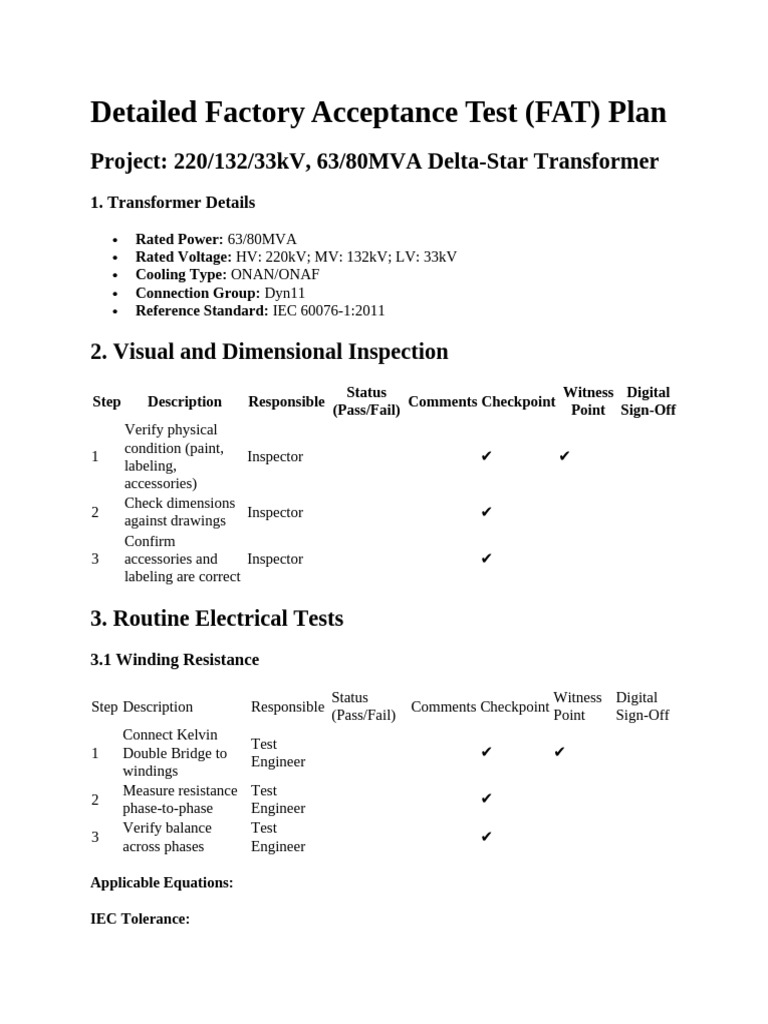 Detailed Factory Acceptance Test | PDF | Transformer | Electricity