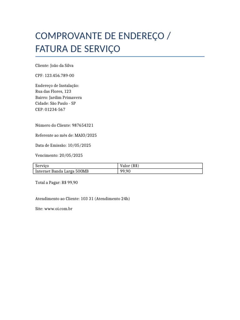 Comprovante Endereco Oi ComFundo | PDF