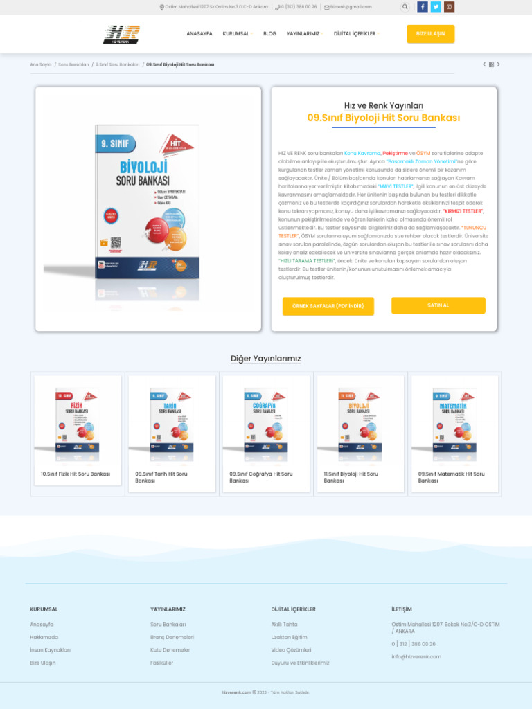 09.sınıf Biyoloji Hit Soru Bankası - Hız Ve Renk Yayınları - YKS TYT Hazırlık Kitapları Hız Ve ...