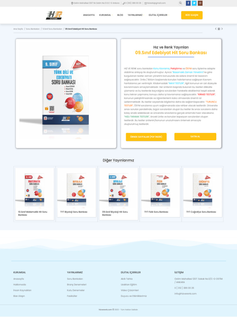 09.Sınıf Edebiyat Hit Soru Bankası - Hız ve Renk Yayınları - YKS TYT Hazırlık Kitapları hız ve ...