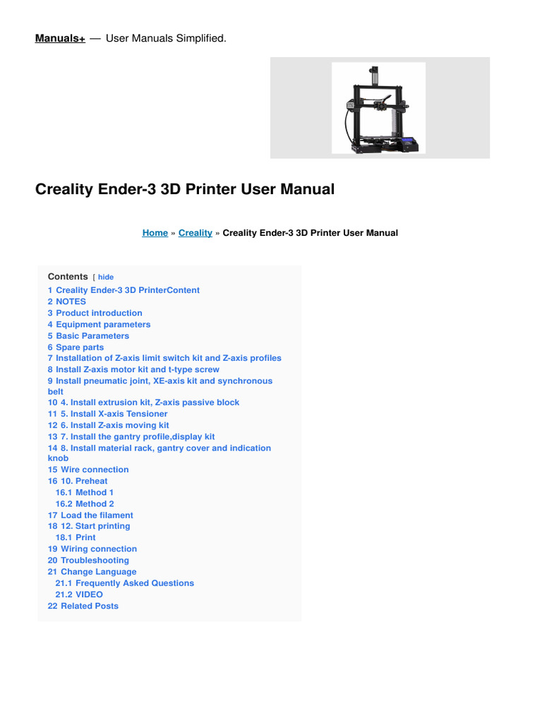 Creality Ender 3 3d Printer Manual | PDF | Printer (Computing ...