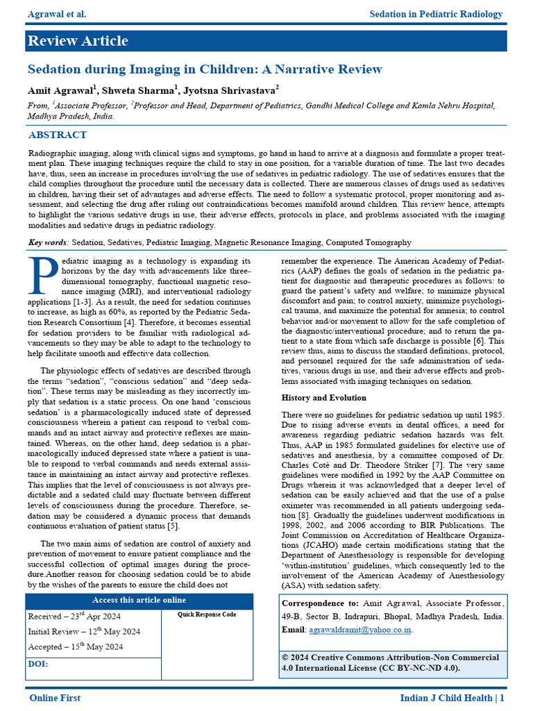 Sedation During Imaging in Children A Narrative Review 47bqb5ukp4 | PDF ...