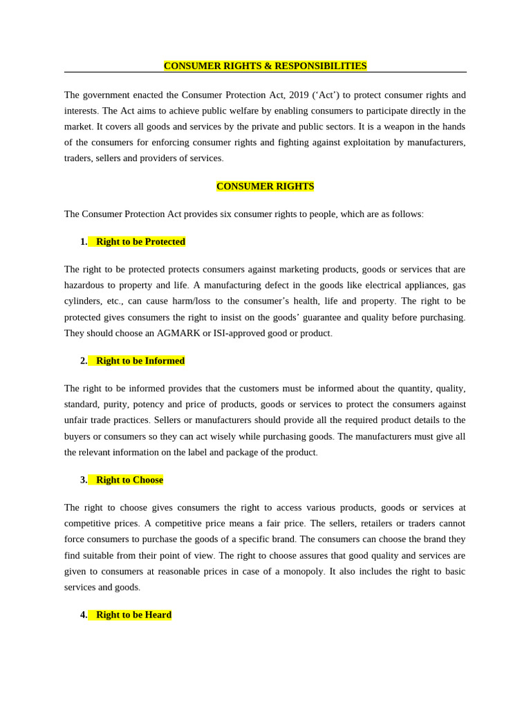 Consumer Rights & Responsibilities | PDF | Consumer Protection ...