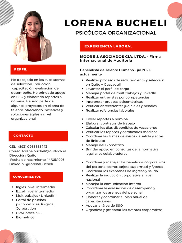 LORENA BUCHELI CV | PDF | Reclutamiento | Negocios económicos