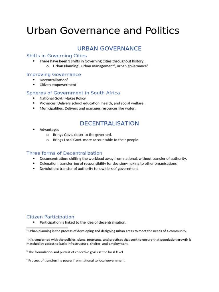 Urban Governance and Decentralization Insights | PDF | Governance ...
