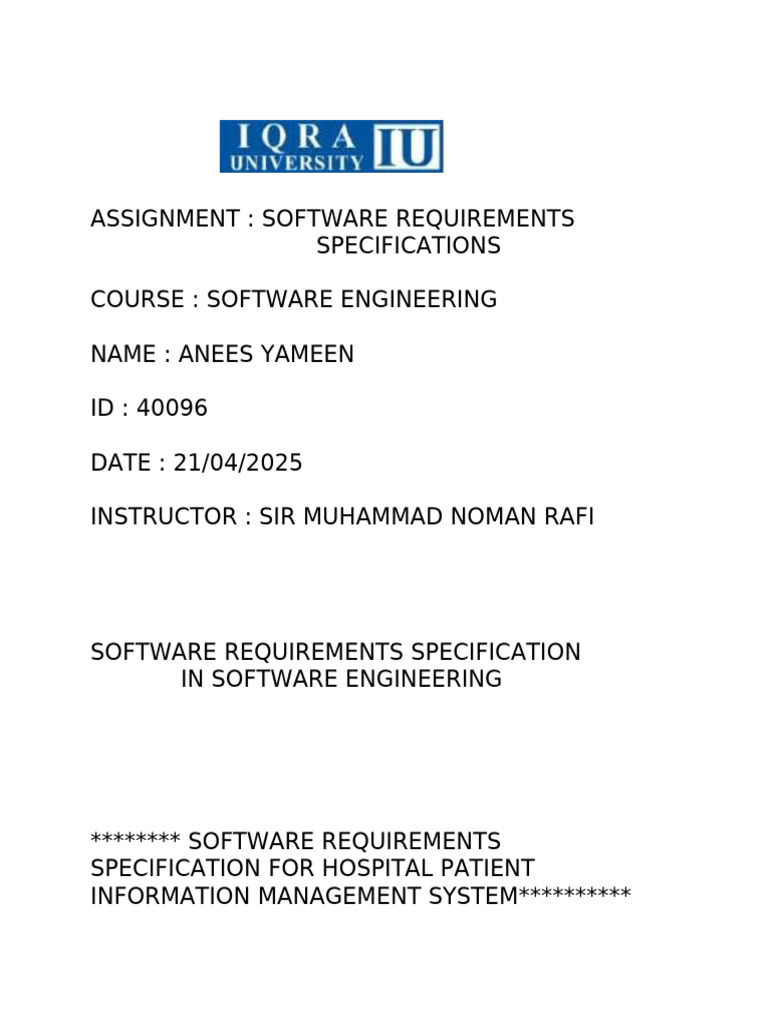 SRS IN SE ASSIGNMENT ANEES KHAN | PDF | Databases | System