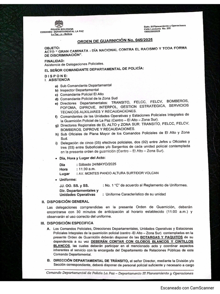 Orden de Guarnicion No 045-2025 | PDF