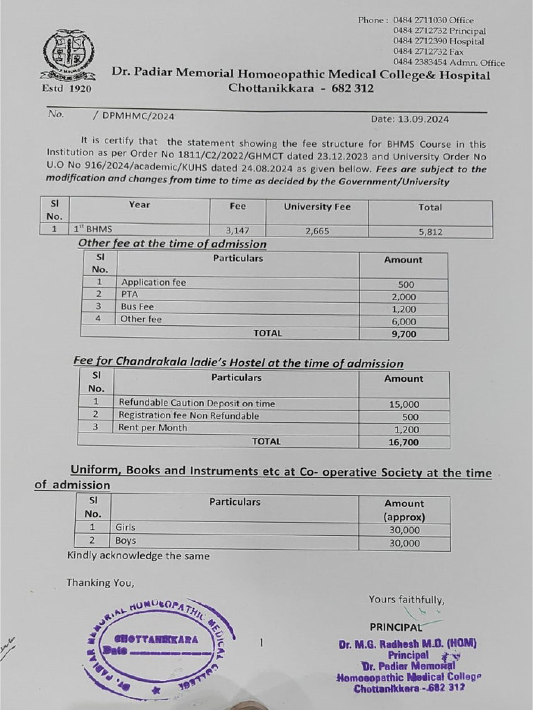 Fee Structure 2024 | PDF