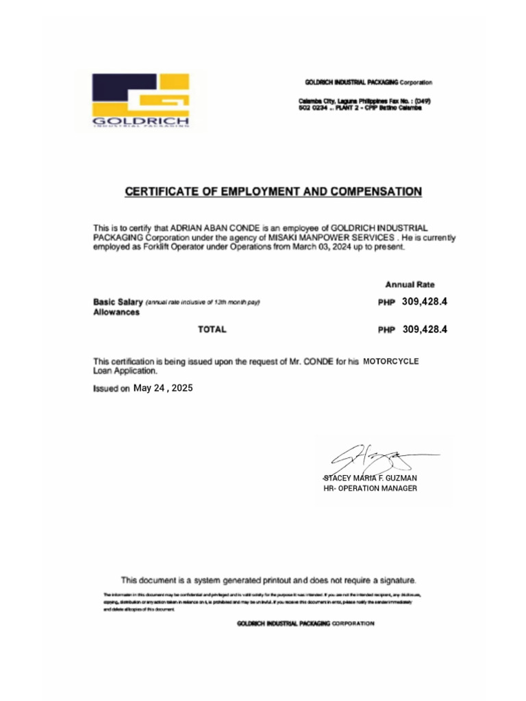 Certificate of Compensation | PDF