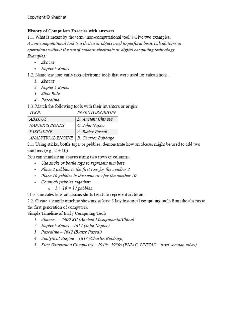 History of Computers Exercise With Answers | PDF | Calculator | Computing