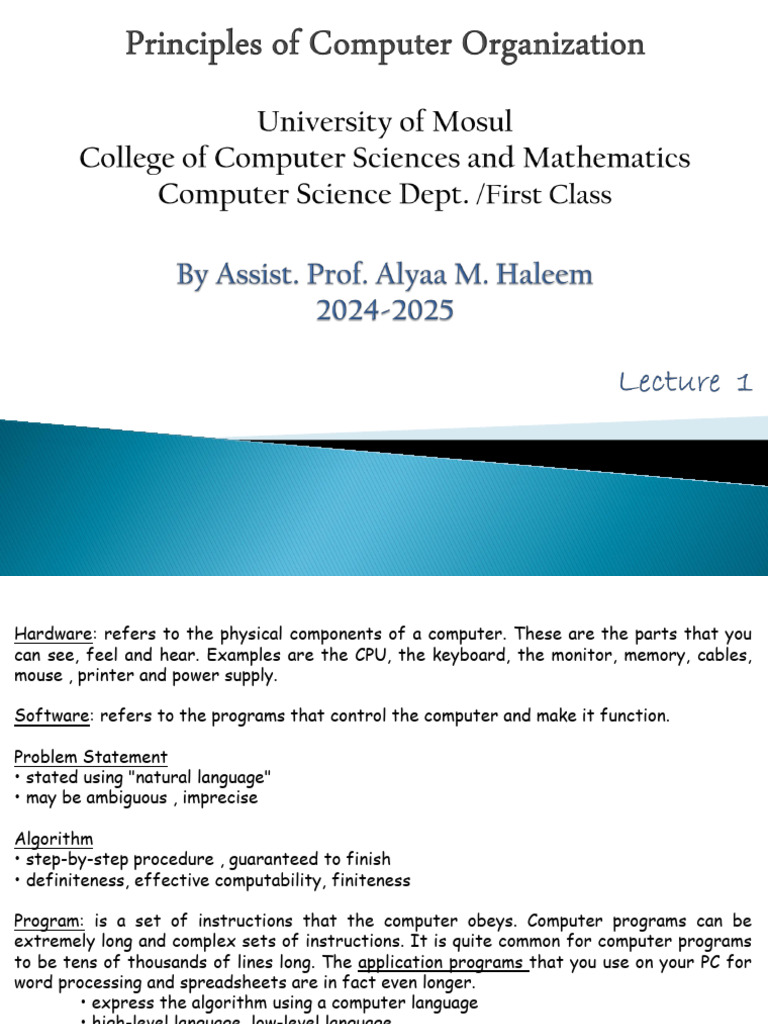 Computr Orginization Lec1-2025 | PDF | Central Processing Unit | Computer Program