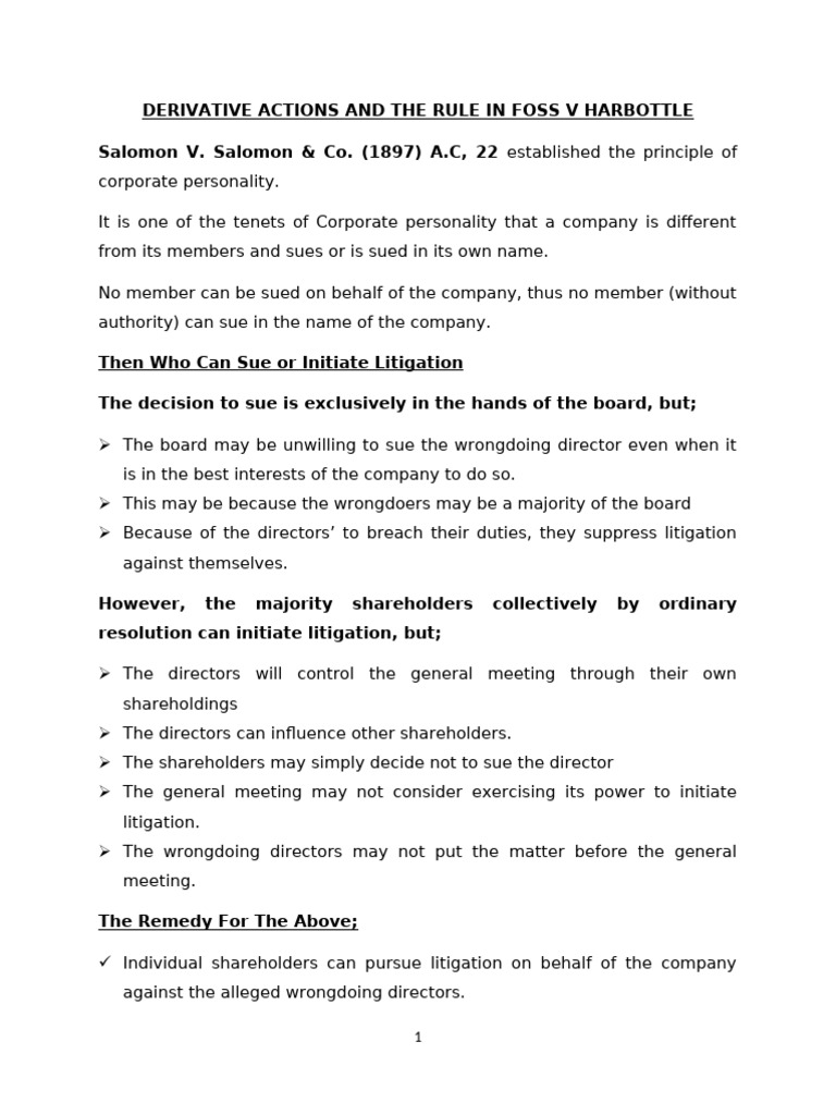 Summary of Derivative Actions | PDF | Lawsuit | Civil Law (Legal System)