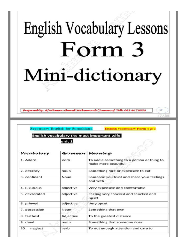 English Vocabulary Form Three | PDF