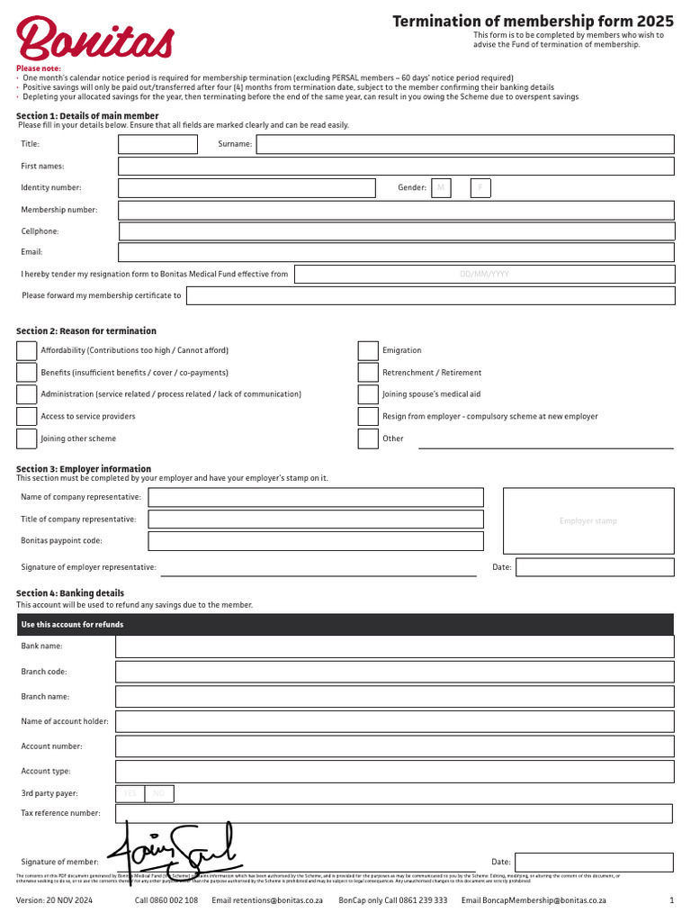Termination of Membership Form | PDF | Taxes | Government Finances