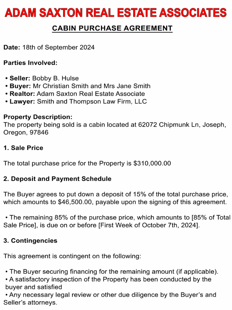 1 Real Estate Purchase Agreement PG1 | PDF