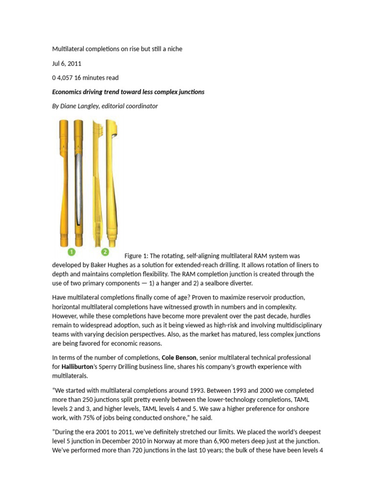 Multilateral Completions On Rise But Still A Niche | PDF | Casing ...