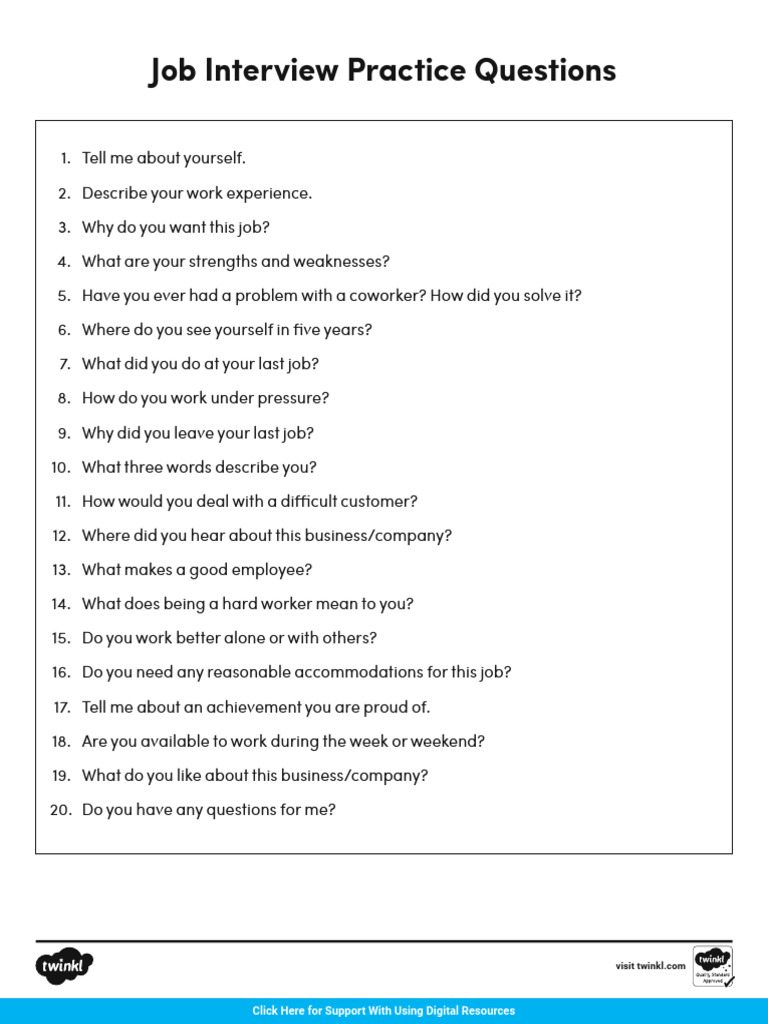 Digital Life Skills - Job Interview Practice Questions | PDF | Job Interview | Cognitive Science