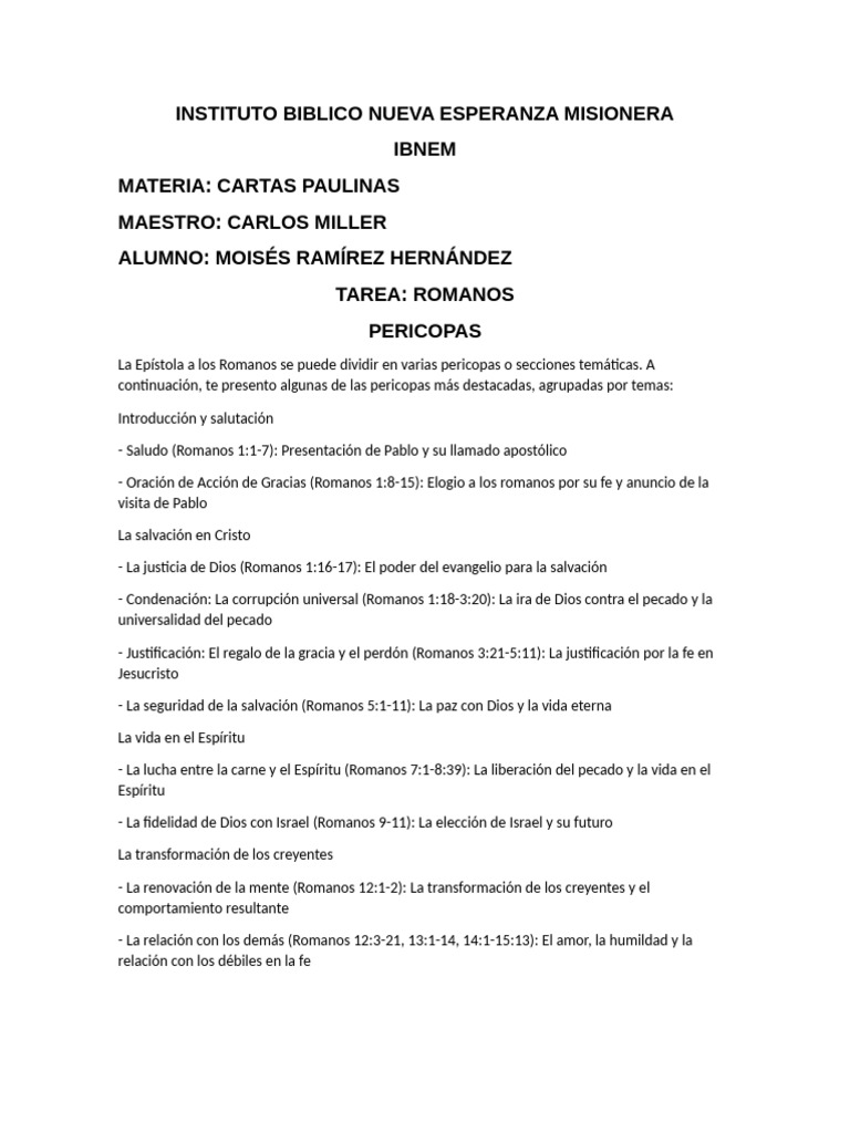 IBNEM CARTAS PAULINAS ROMANOS MRH (1) | PDF