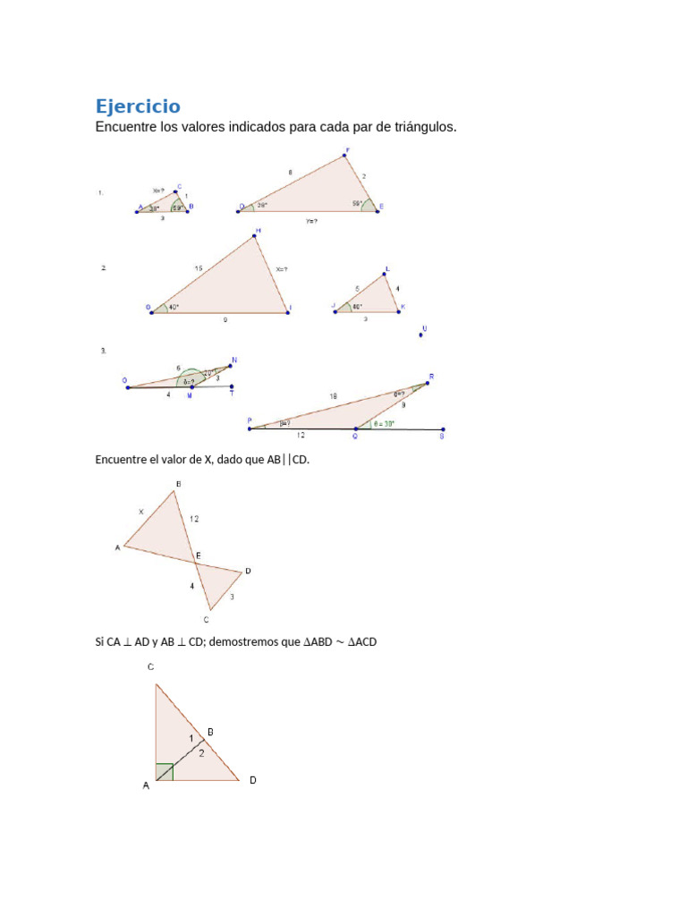 EJERCICIO 1 semejanza triángulos | PDF