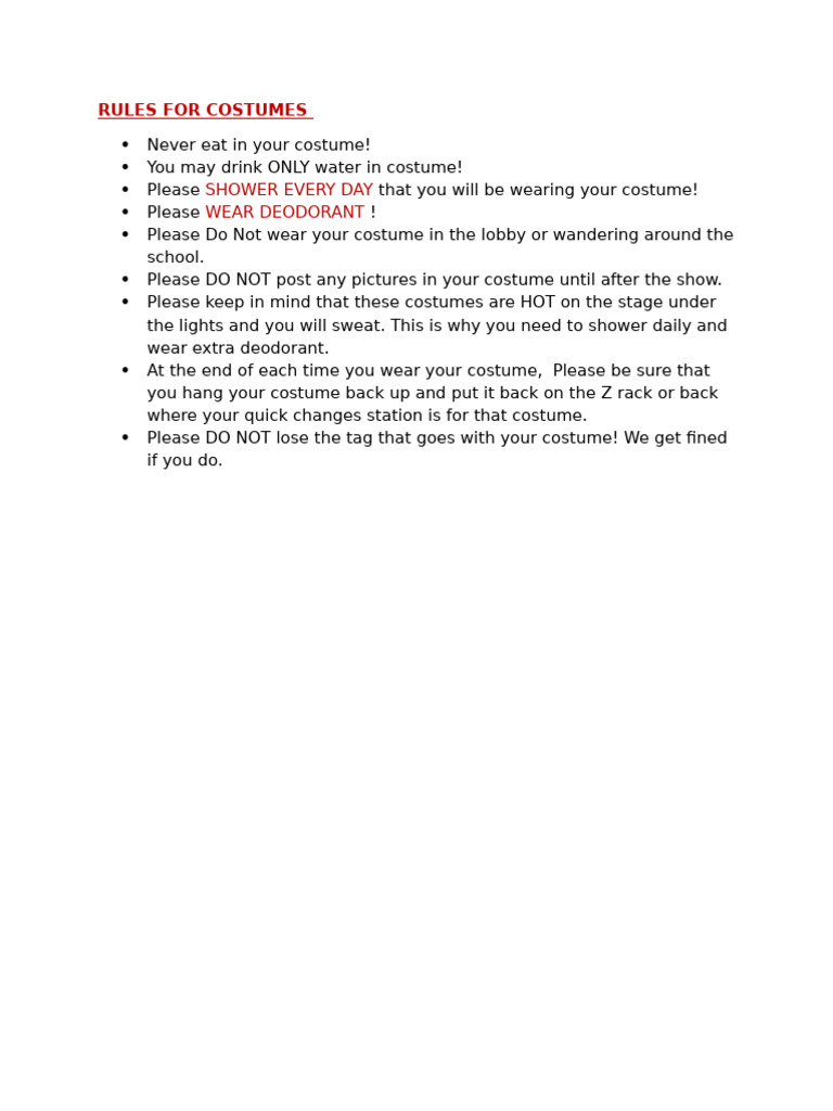 Costume Rules | PDF