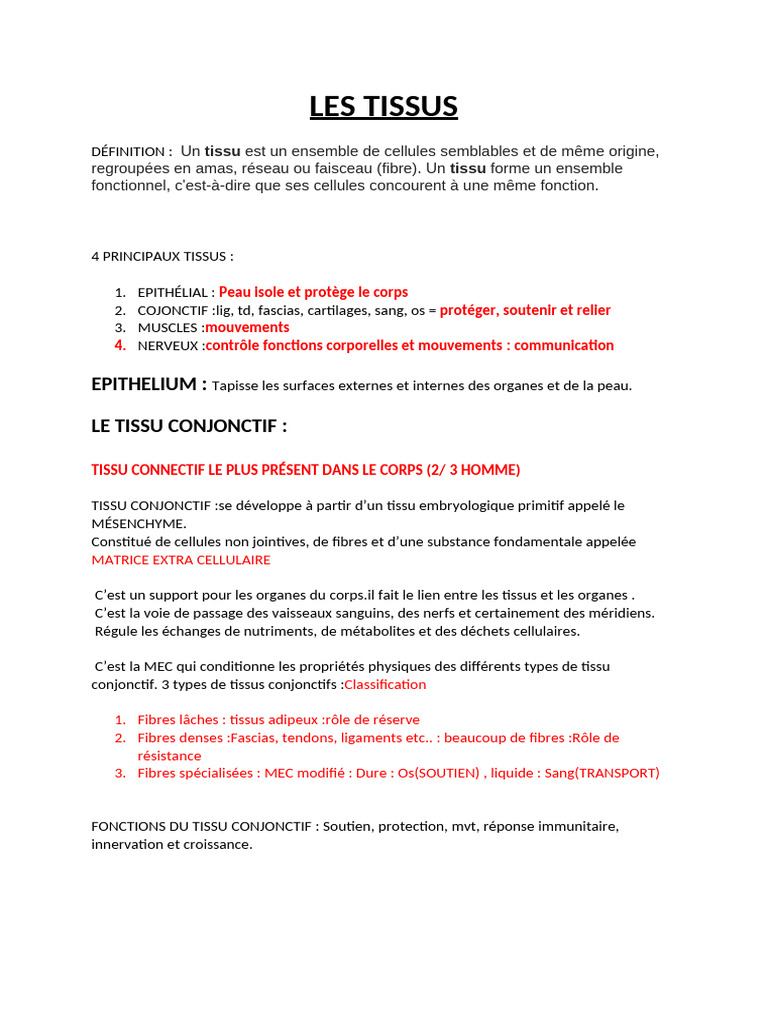 Types et fonctions des tissus humains | PDF | Muscle | Contraction du ...