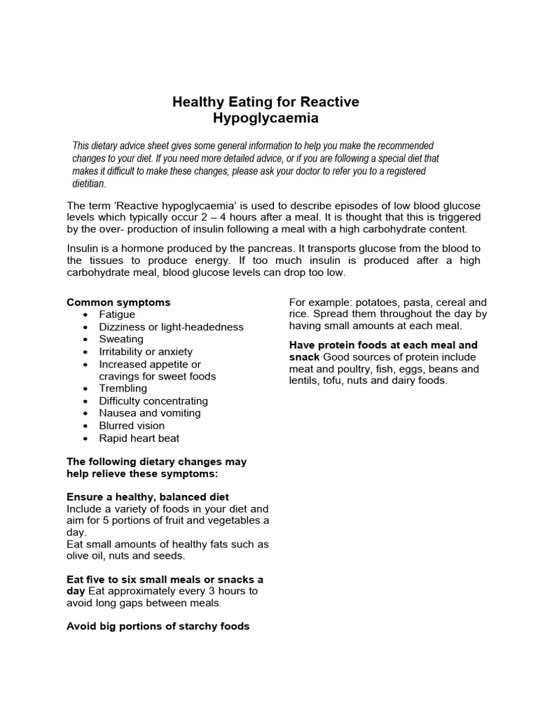 Healthy Eating For Reactive Hypoglycaemia v6 | PDF | Foods | Hypoglycemia