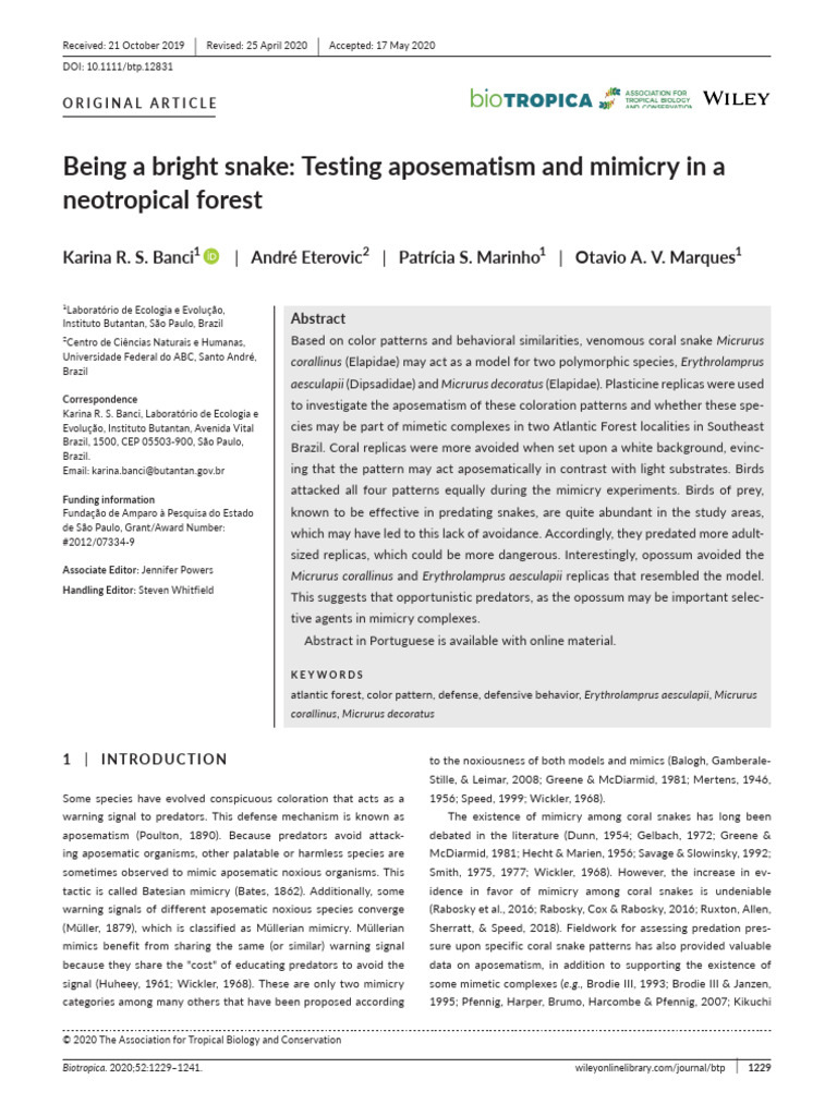 2020 Testing Aposematism and Mimicry | PDF | Mimicry | Zoology