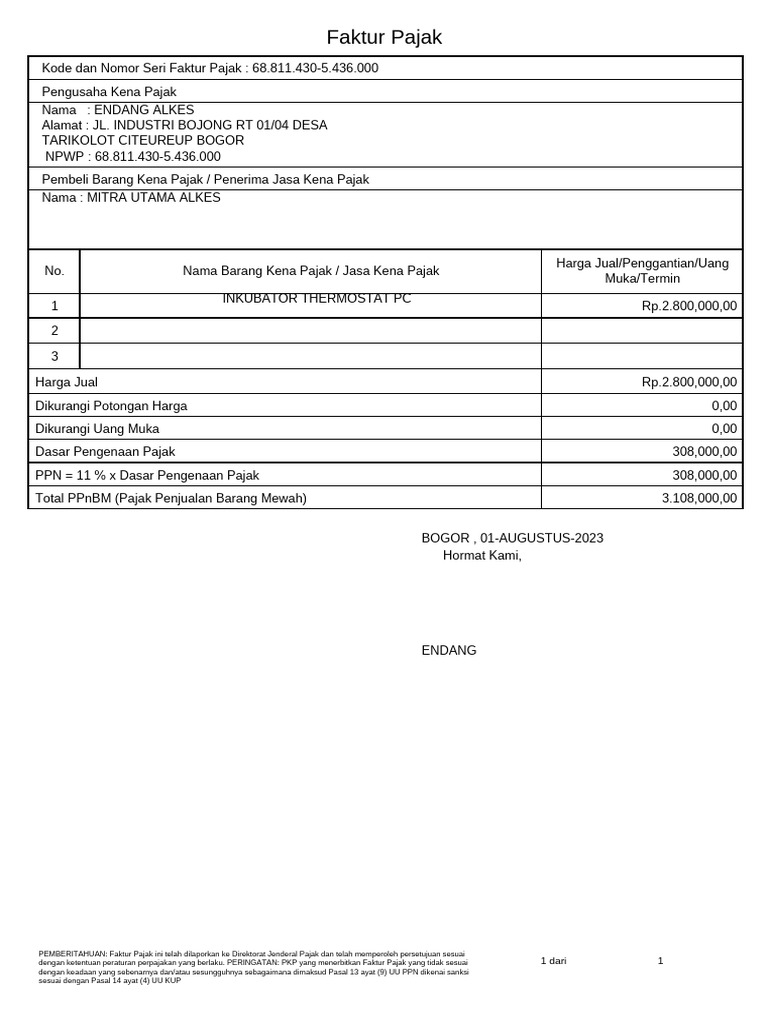 Contoh Faktur Pajak 2 | PDF
