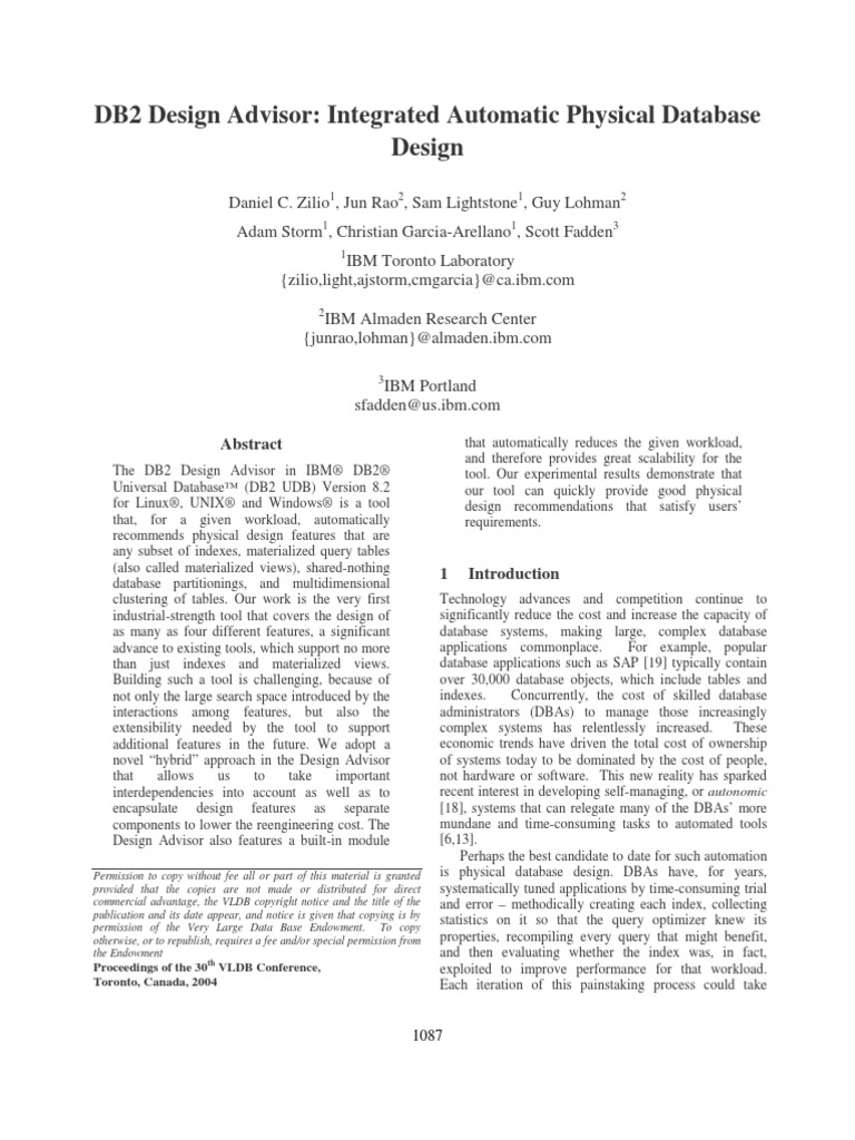 DB2 Design Advisor: Integrated Automatic Physical Database Design | PDF | Database Index | Ibm Db2