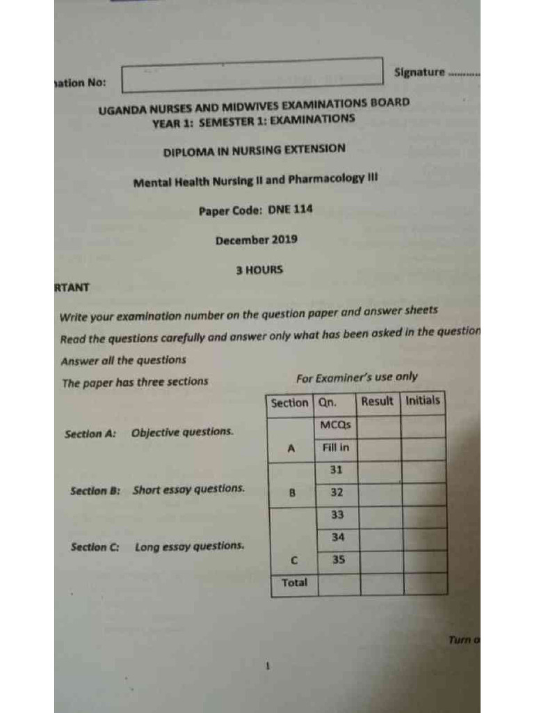 Mental Health &pharm UNMEB EXAM 2019 | PDF