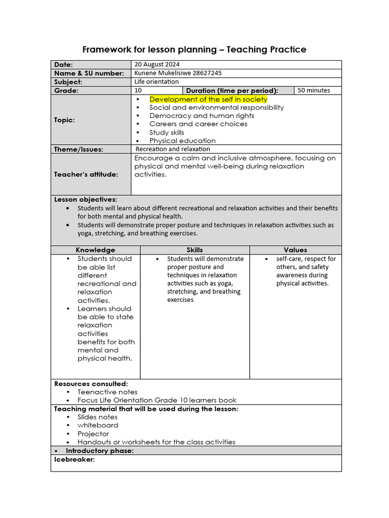 LO English Lesson Planning Template - Teaching Practice20 | PDF ...