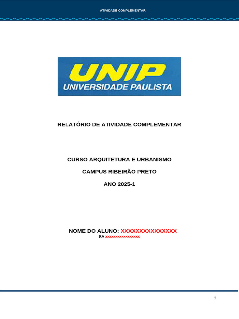 RELATÓRIO DE ATIVIDADE COMPLEMENTAR Unip | PDF