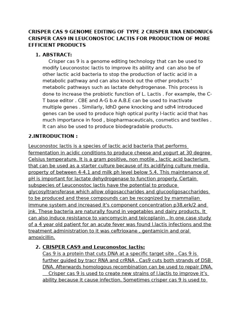 Crisper Cas 9 Genome Editing of Type 2 C | PDF | Lactic Acid | Biochemistry