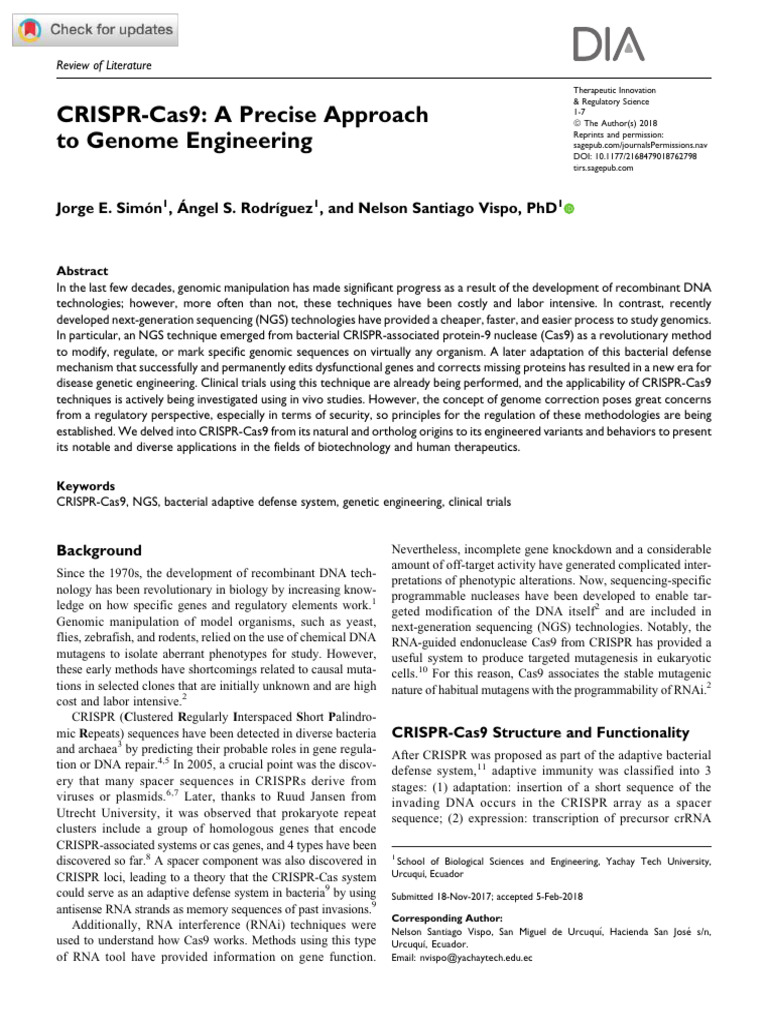 CRISPR_Cas9_A_Precise_Approach_to_Genome | PDF | Crispr | Dna