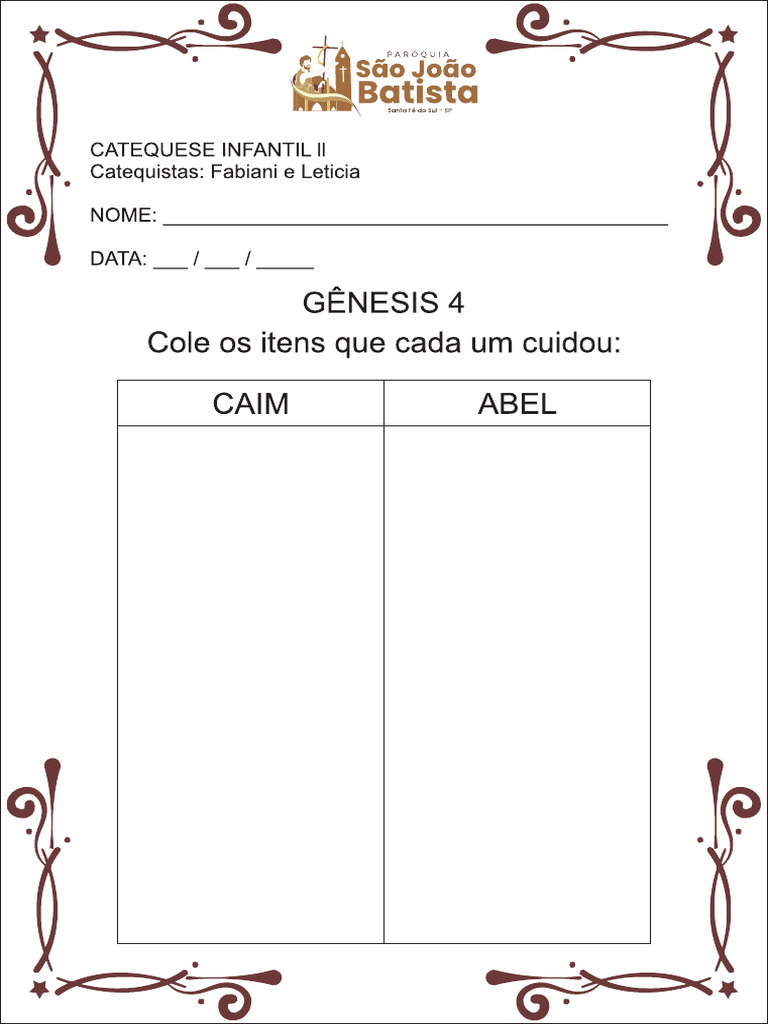 Encontro 6 - Caim e Abel Atividade | PDF