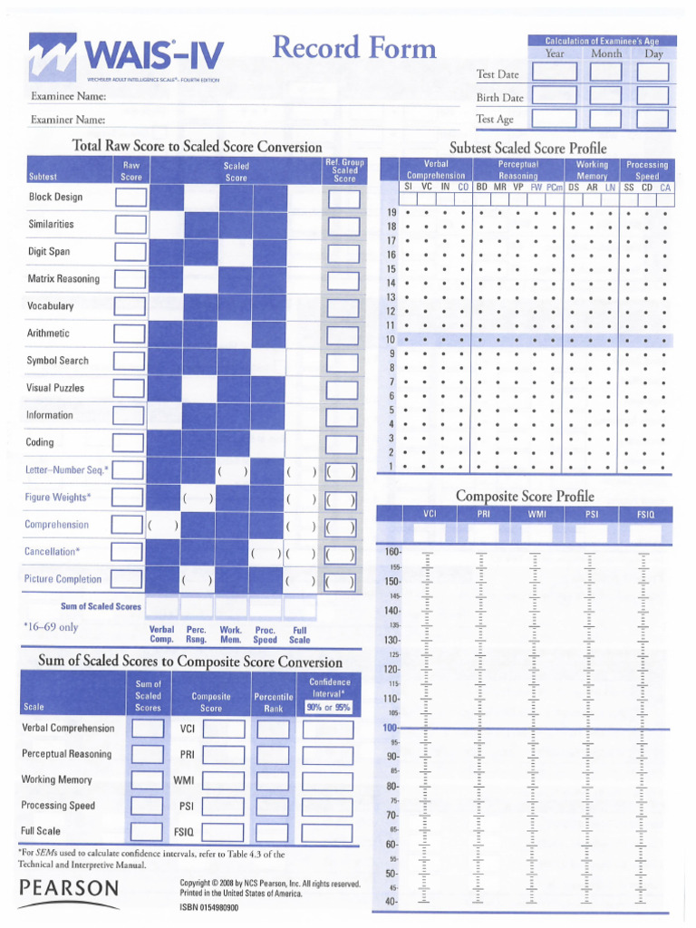 WAIS-IV Record Form | PDF