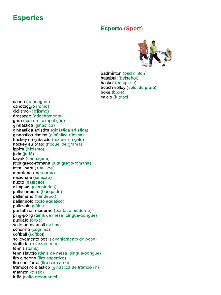 Esportes Vocabulario | PDF