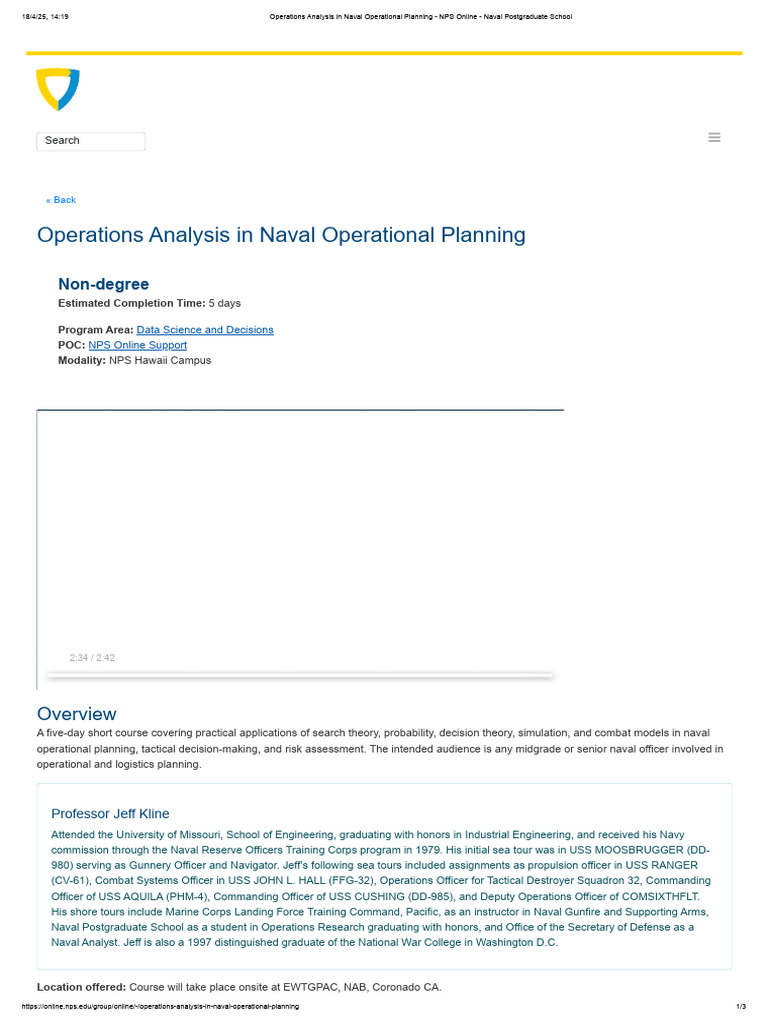 Operations Analysis in Naval Operational Planning - NPS Online - Naval ...