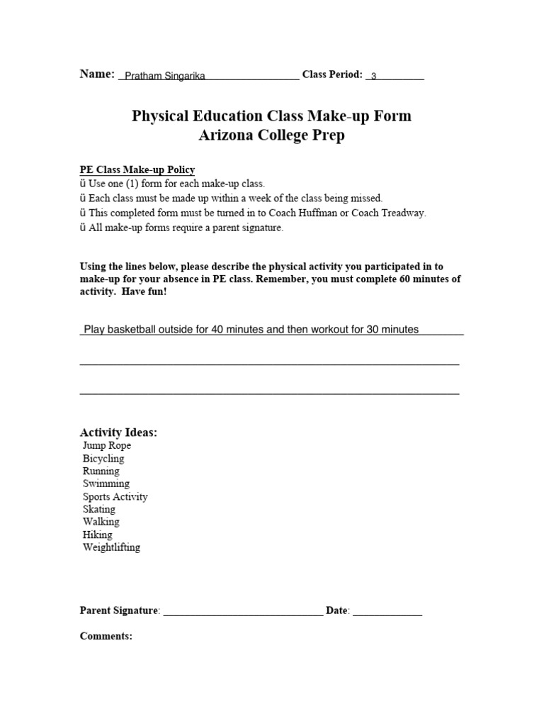 ACP PE Make-Up Form | PDF